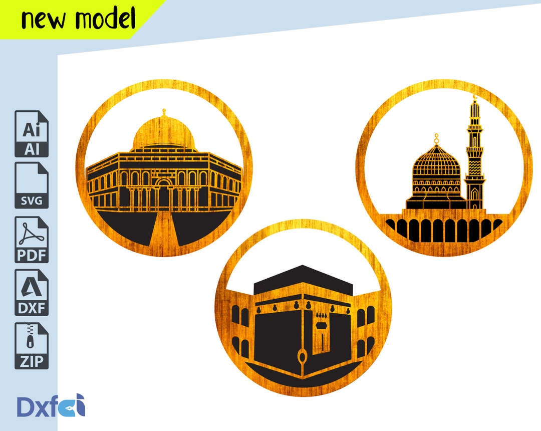 Kabe Svg Islamic Mecca Svg, Laser Cut Dxf Filesmasjid an - Nabawi ...