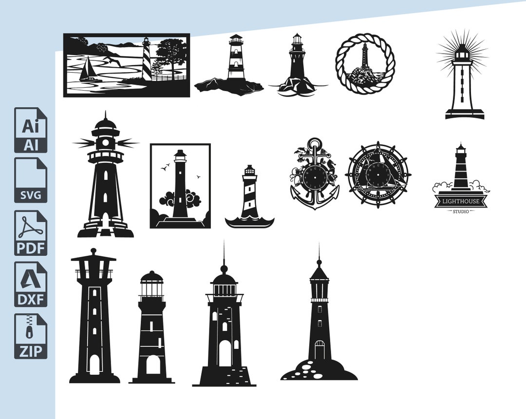 Lighthouse Svg Bundle ,lighthouse Vector File, Dxf Laser Cut Files Sea ...