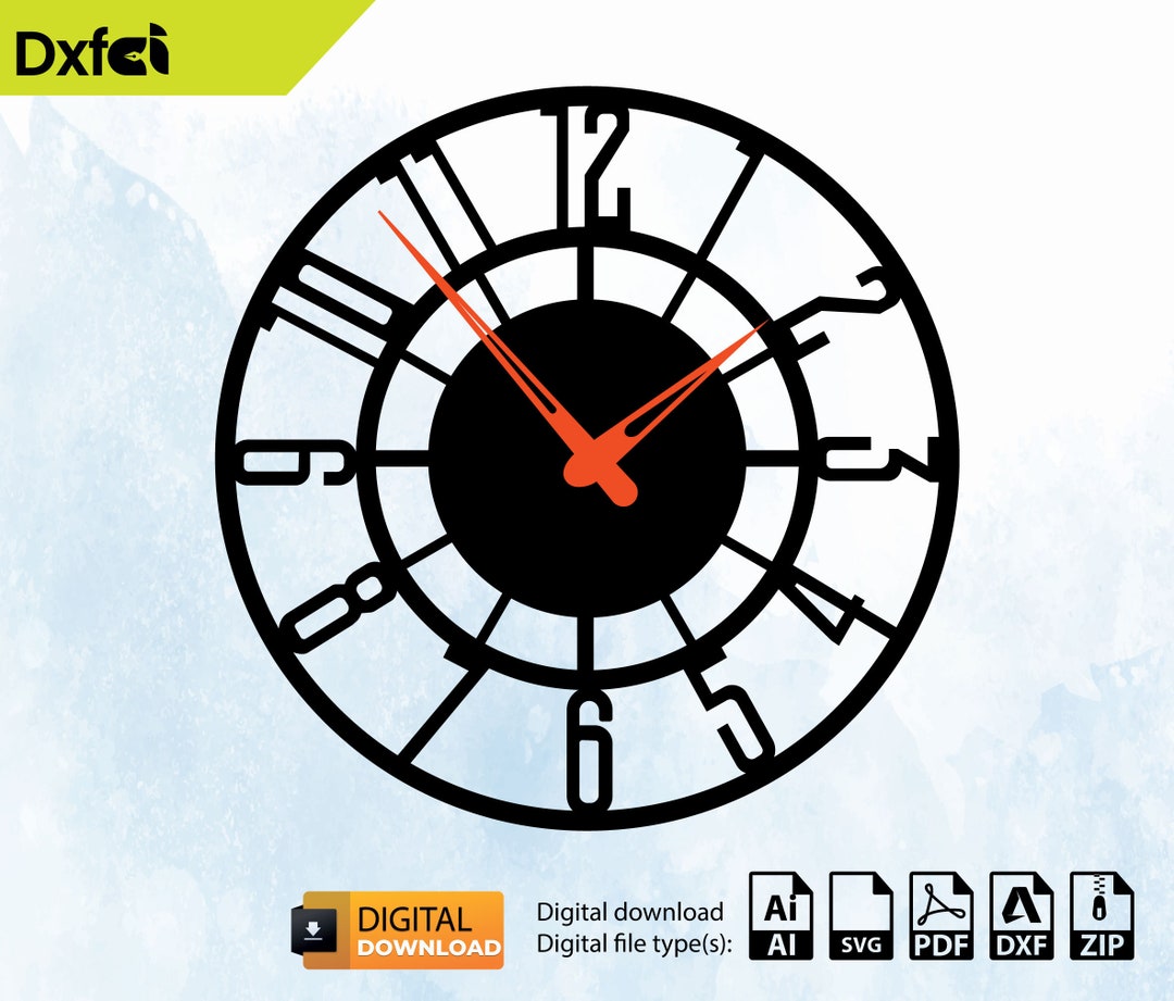 Modern Clock Svg Dxf Art Wall Clock Drawing Laser Cutting File Download ...