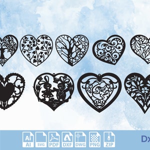 Heart SVG 150+pcs Shape ,gift Love Svg Lightburn Circut Svg Heart Open ...