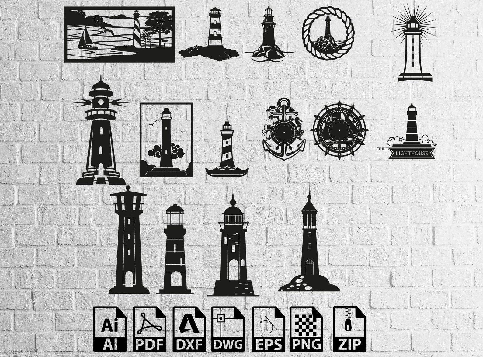Lighthouse Svg Bundle lighthouse Vector File Dxf Laser Cut - Etsy