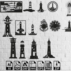 Lighthouse Svg Bundle ,lighthouse Vector File, Dxf Laser Cut Files Sea ...