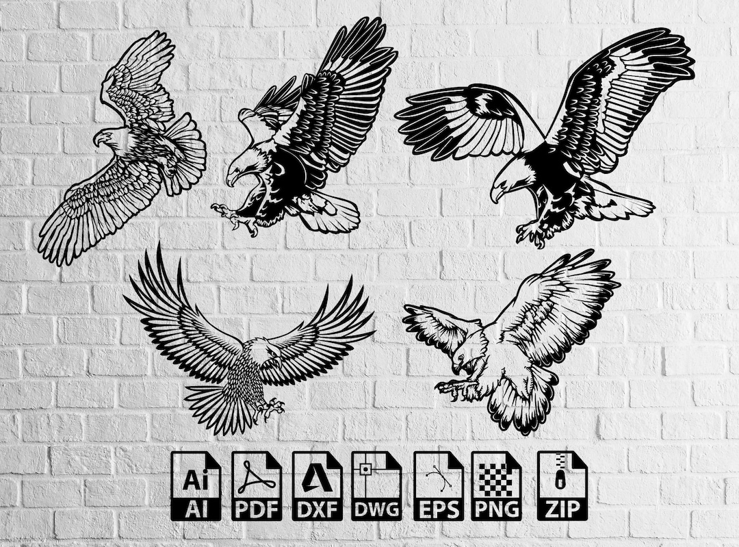 Alto águila de alto vuelo halcón decoración corte láser 5 pcs, Svg, Dxf, corte CNC, enrutador ...