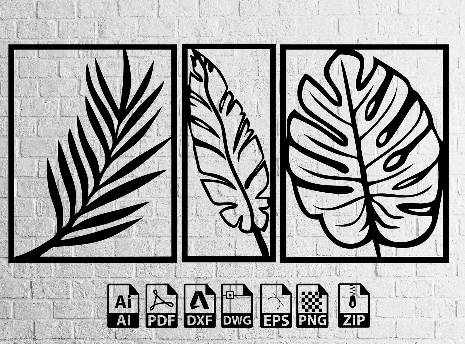 Leaf Svg Silhouettes: Laser Cut Files for Wall Decor (dxf, Svg, Ai, Pdf ...