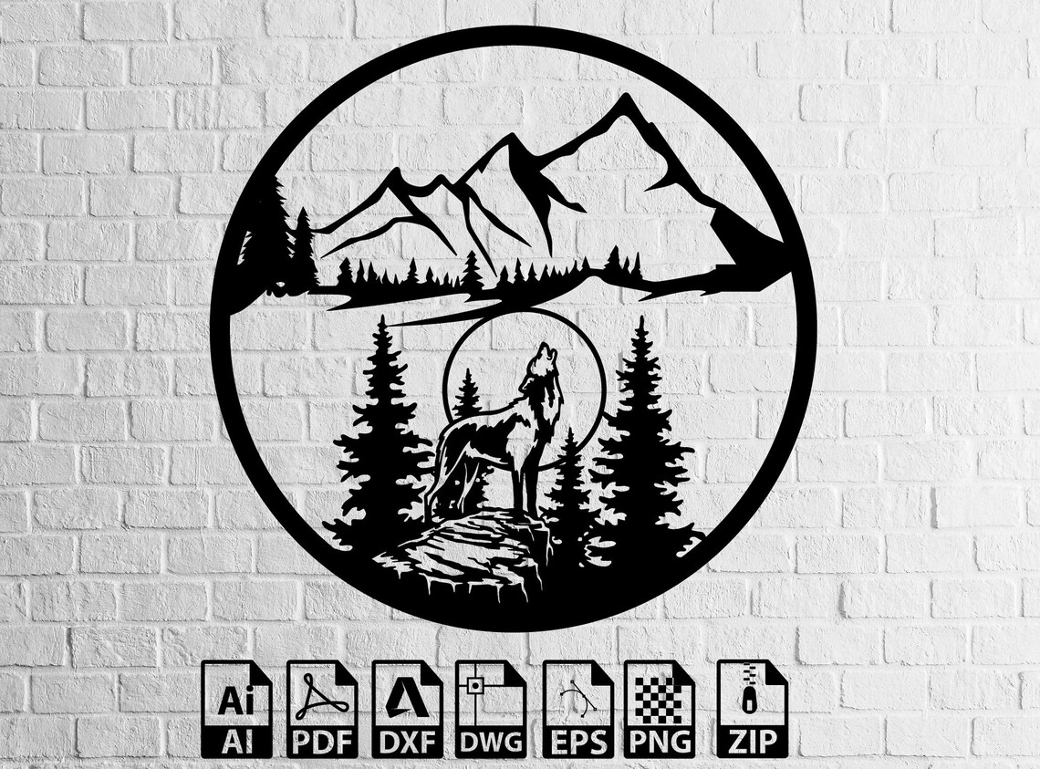 Wolf Mountain Svg Design Sunset Decor Laser Cut CNC Router - Etsy