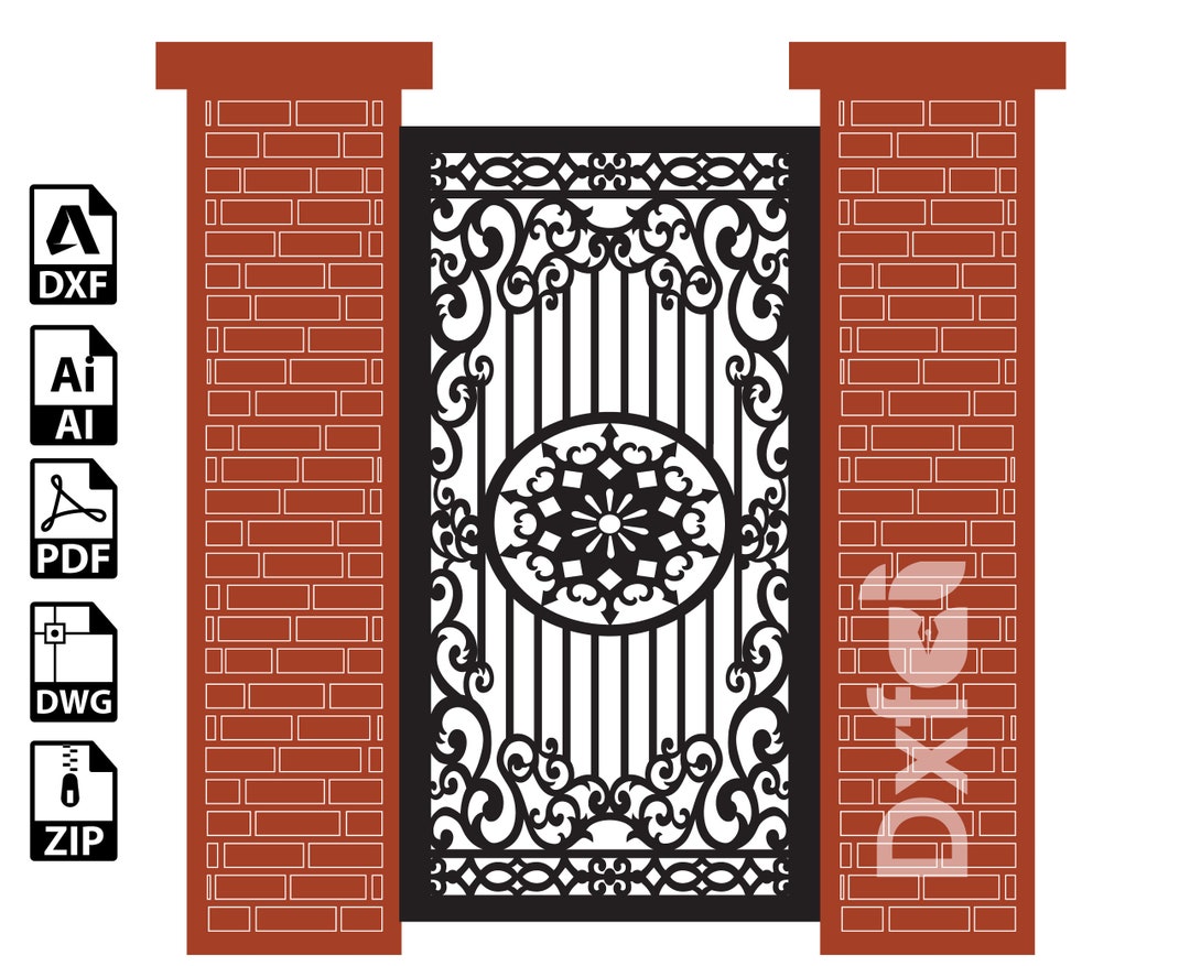 Wrought Iron Gate Grill Panel Dxf Panel Partition Room Divider Vector ...