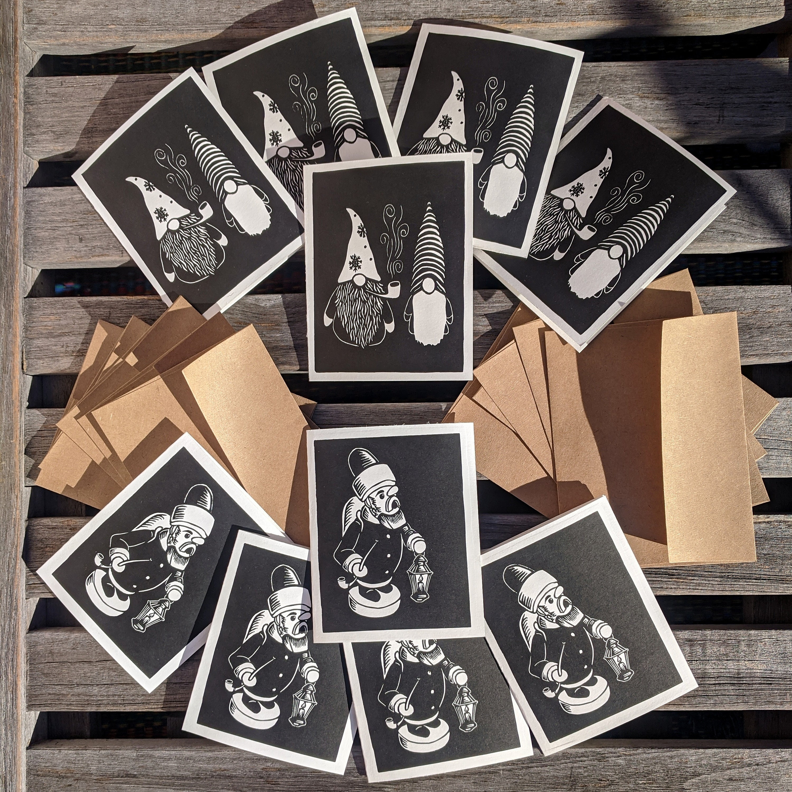 Handprinted Linocut Holiday Card Tomte and Santa - Etsy