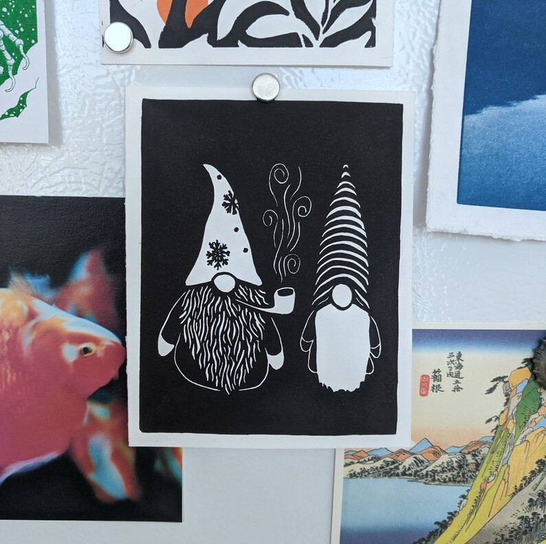 Handprinted Linocut Holiday Card Tomte and Santa - Etsy