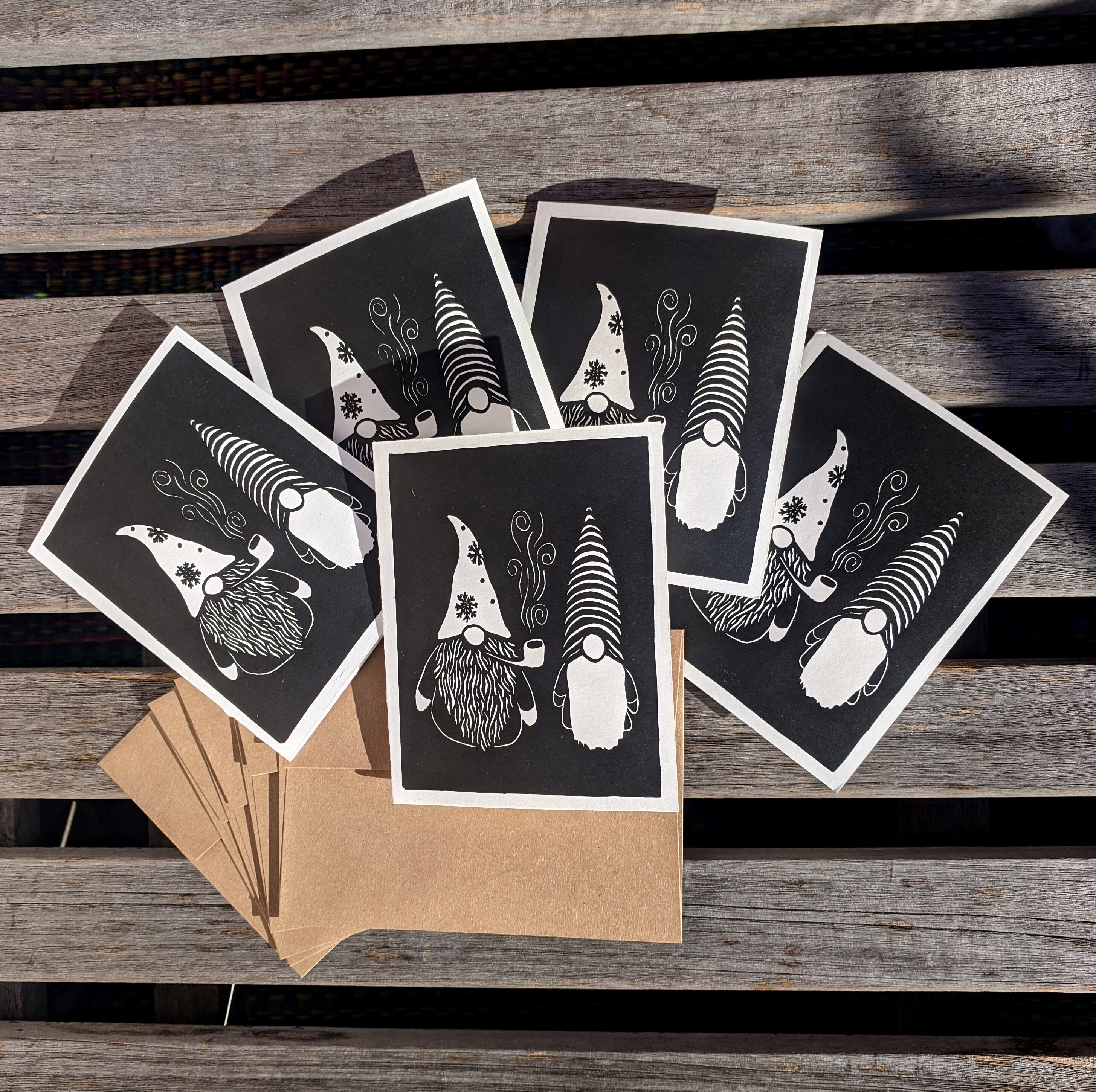 Handprinted Linocut Holiday Card Tomte and Santa - Etsy
