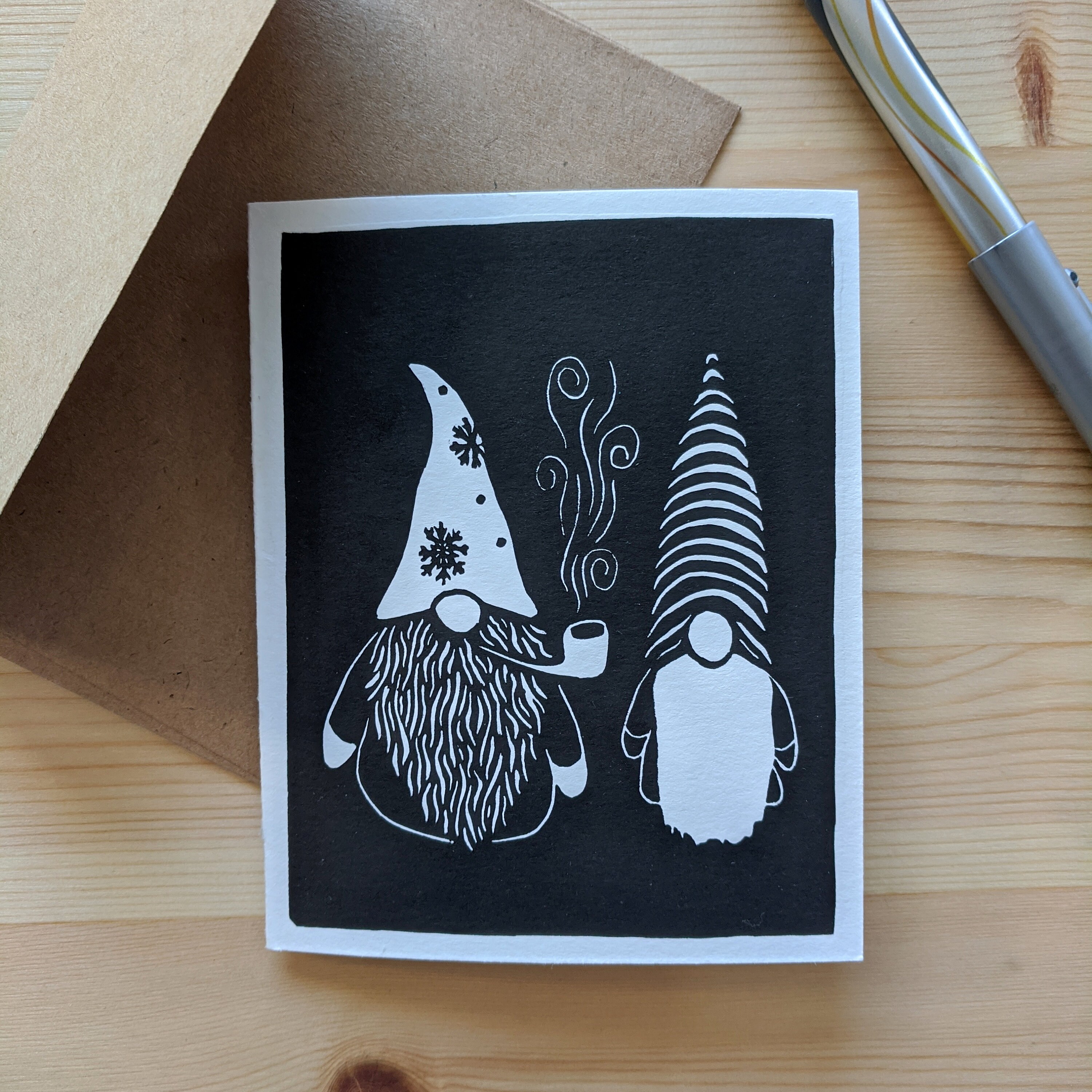 Handprinted Linocut Holiday Card Tomte and Santa - Etsy