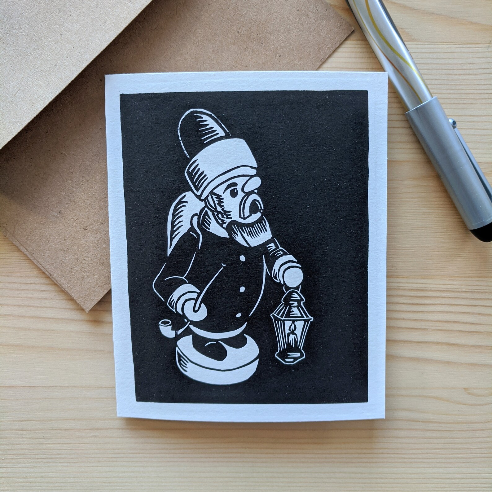 Handprinted Linocut Holiday Card Tomte and Santa - Etsy