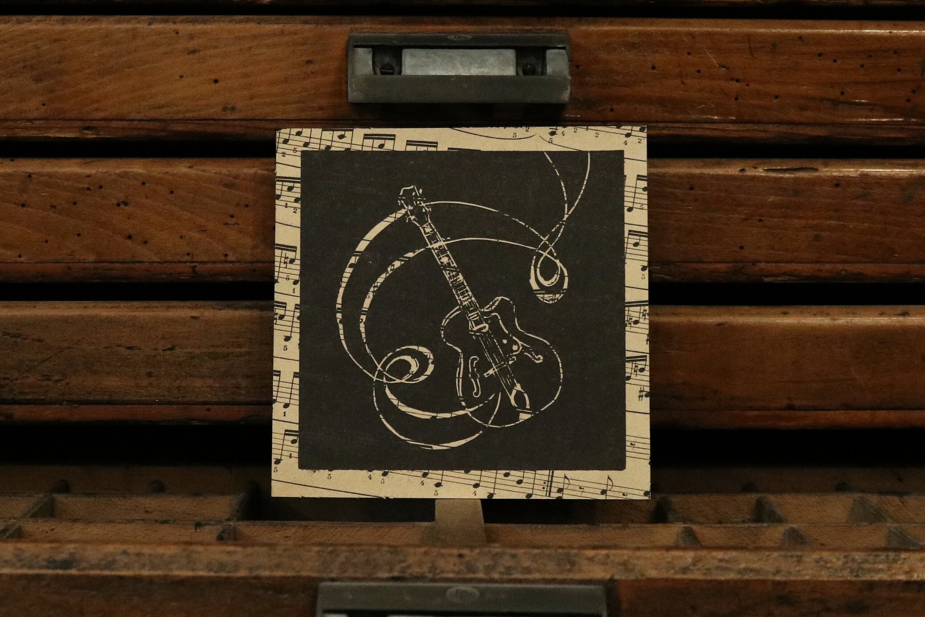 Card lps / Guitar Linocut and Printed on Cylinder Press / Letterpress ...