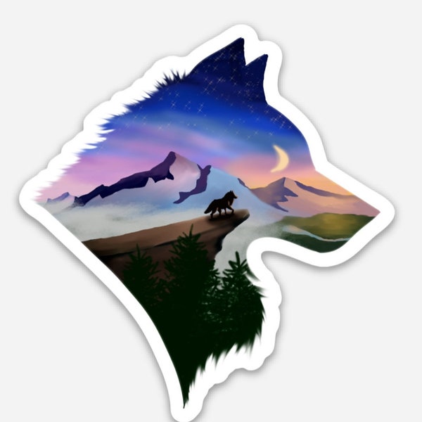 Galaxy Howling Wolf Sticker - Etsy