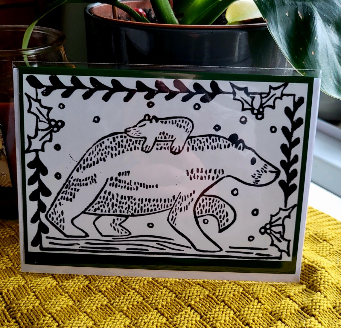 Christmas Polar Bear Card - Christmas Linocut Card - Hand Printed ...