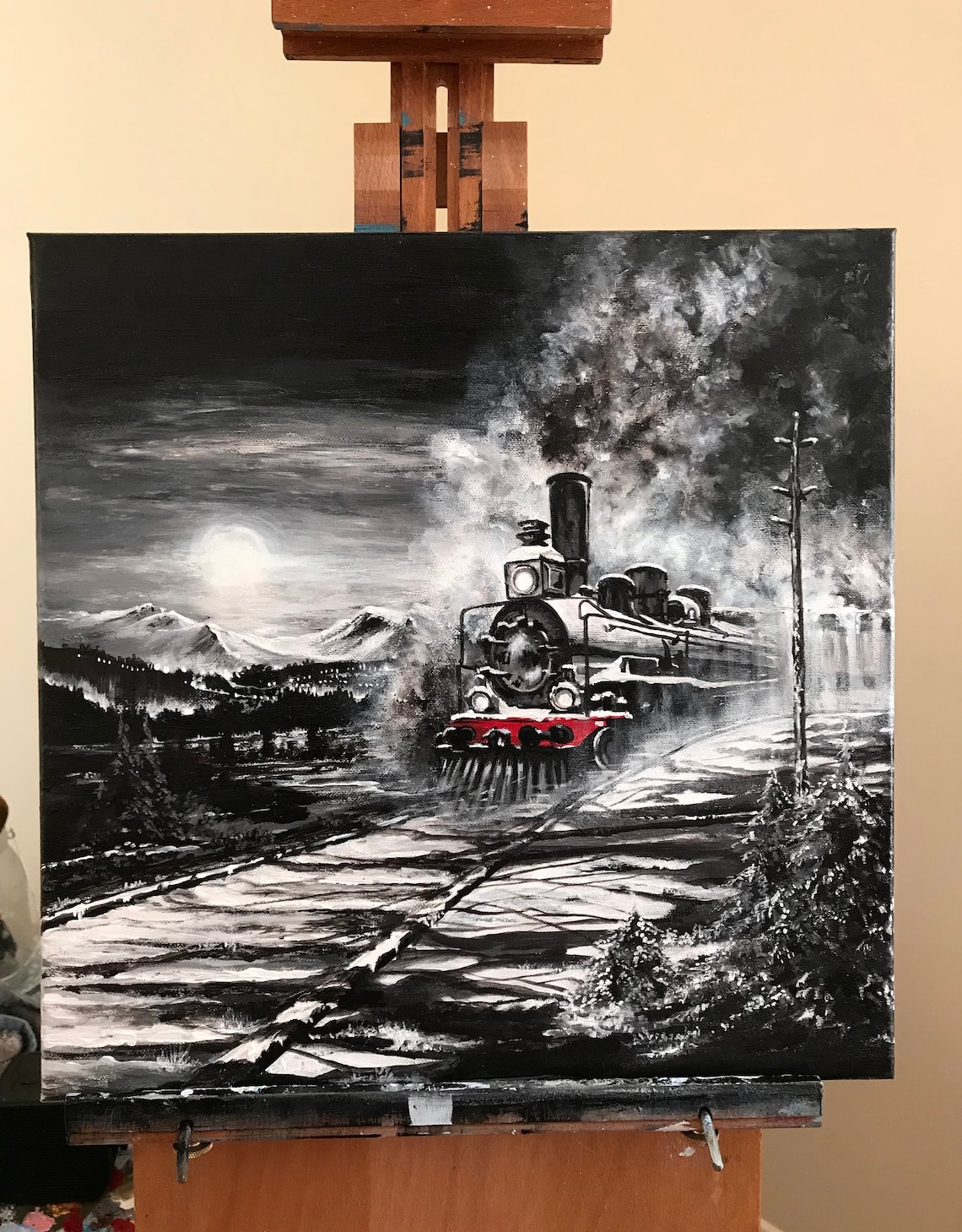 Ghost Train Night Train Original Oil Painting on unframed | Etsy