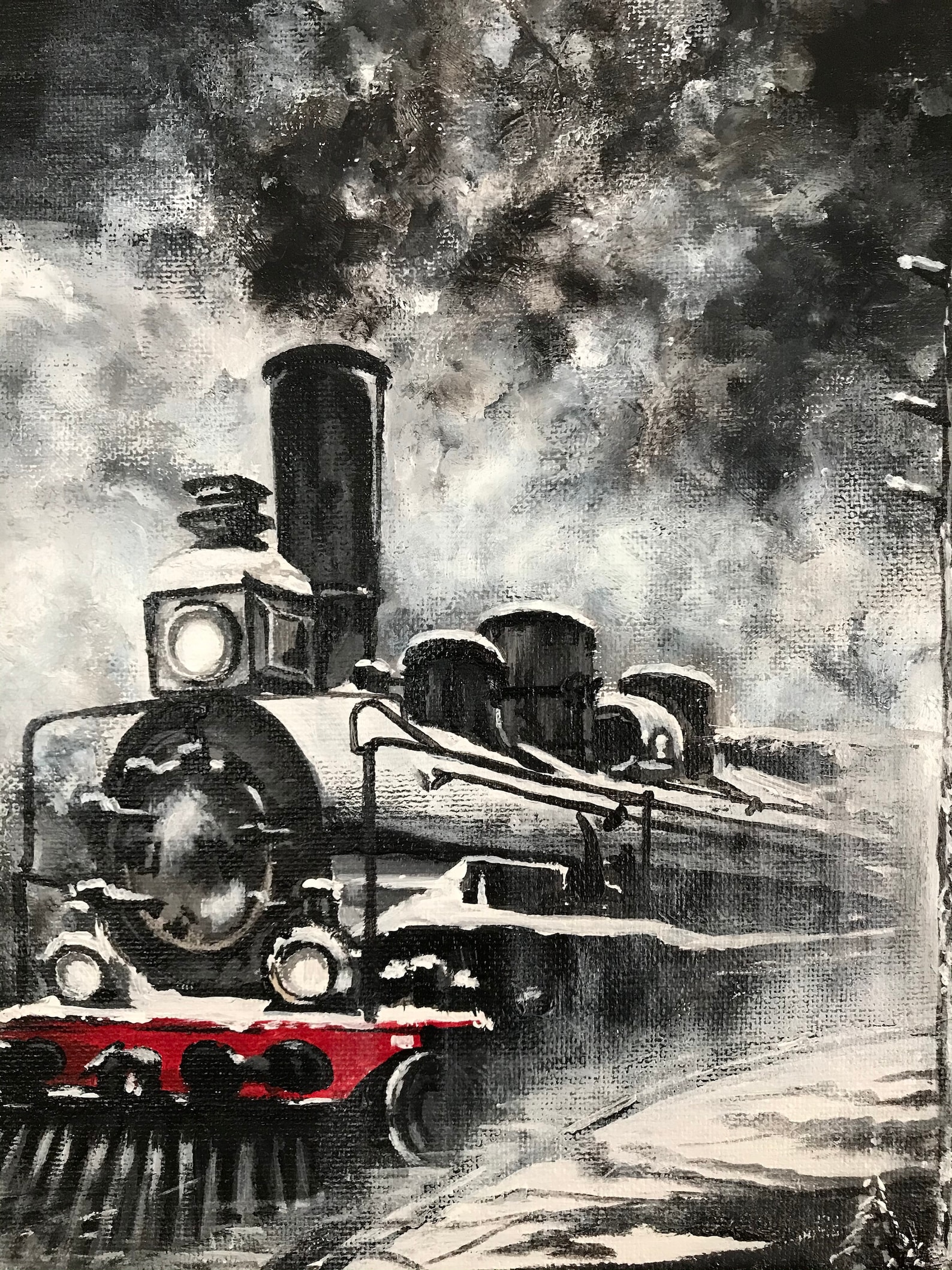 Ghost Train Night Train Original Oil Painting on Unframed Stretched ...