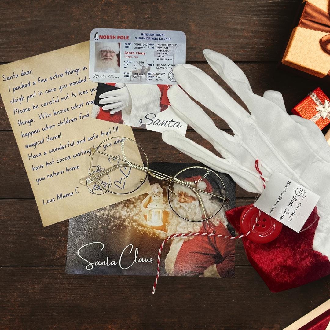 Santa Evidence Kit: Lost Eyeglasses, Glove, Sleigh License - 8 Piece ...
