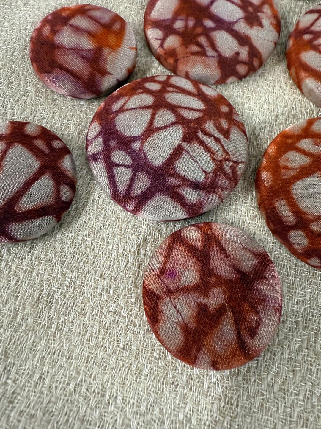 Large Silk Buttons, Hand-printed Charmeuse in Rust Lattice, 28mm to ...