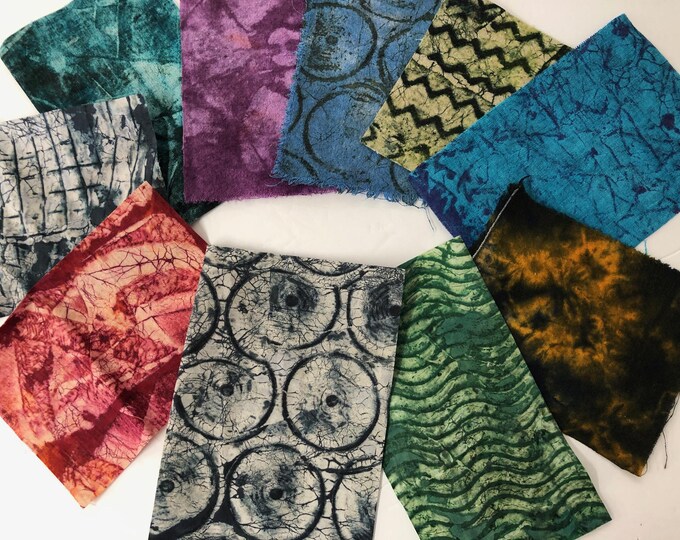 10 Hand-printed Silk, Kona, Linen "paper" Fabric 4x5", Easy Cut ...