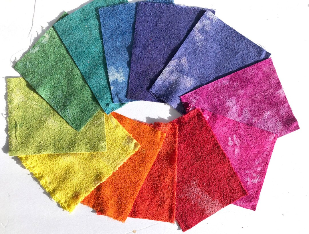 12 Hand-dyed Variegated Silk Noil Test Fabrics 4x5.5" Rainbow ...