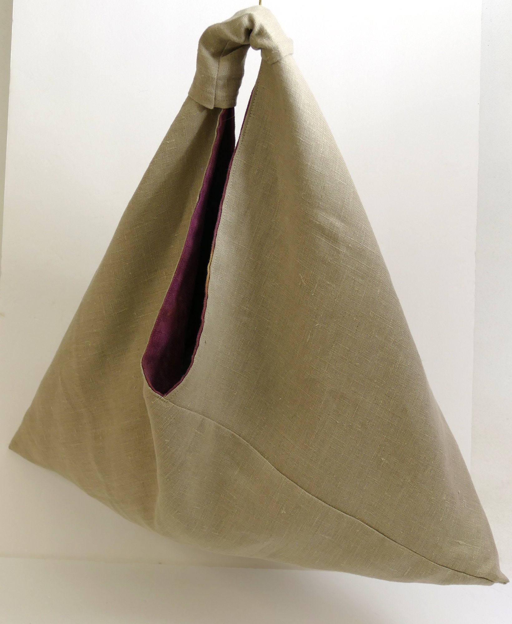 Hand-dyed Linen Reversible Japanese-style Market Bag, Oatmeal, Mauve ...