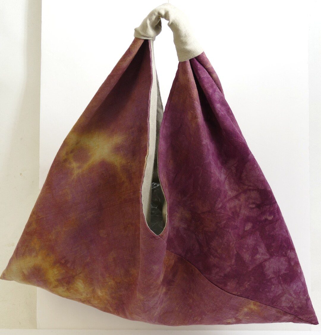Hand-dyed Linen Reversible Japanese-style Market Bag, Oatmeal, Mauve ...