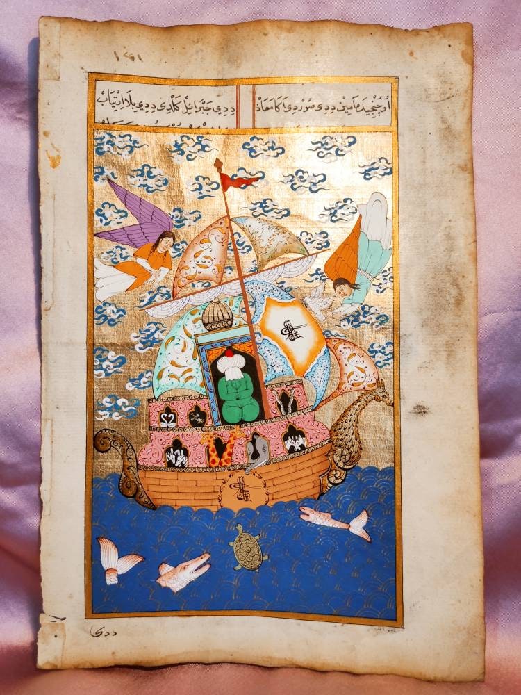 Ottoman Miniature Art on Antique Paper Handpainting Noah Angel ...