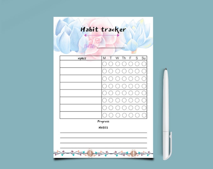 Floral Weekly Printable Habit Tracker Log, Digital Planner Page - Etsy