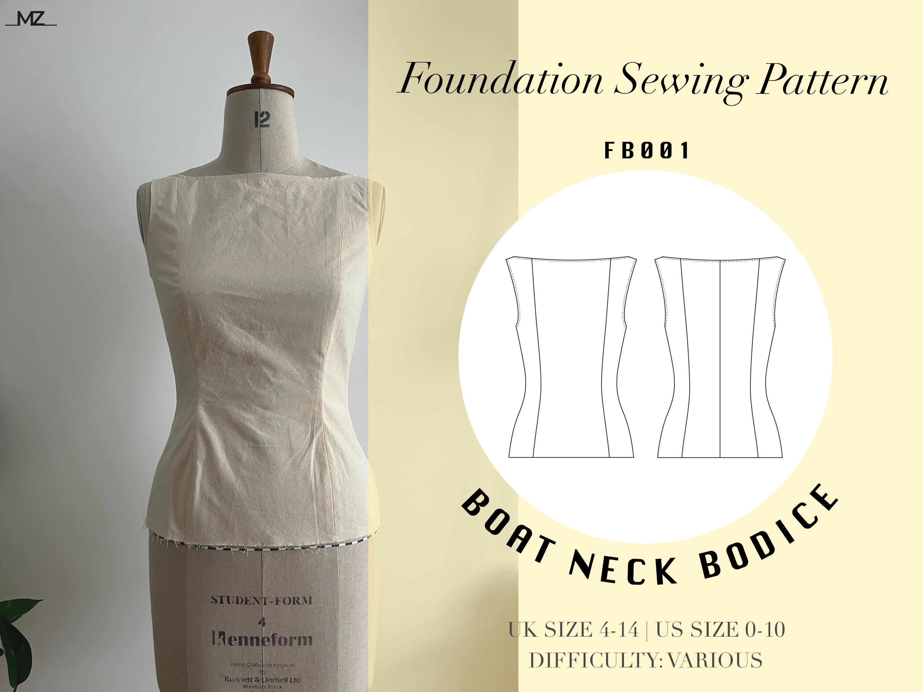 Boat Neck Bodice FB001 | Size UK4-14 US0-10 | PDF SEWING PATTERN - Etsy
