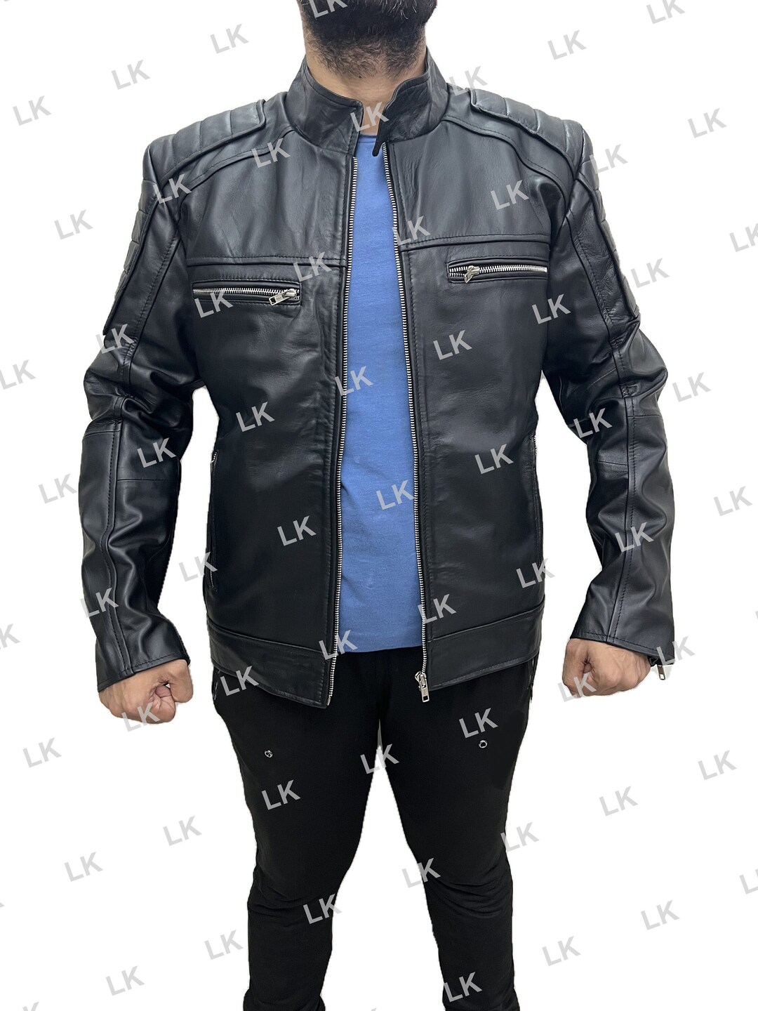 Men's Motorcycle Cafe Racer Hawk Black Moto Biker Real Leather Jacket ...