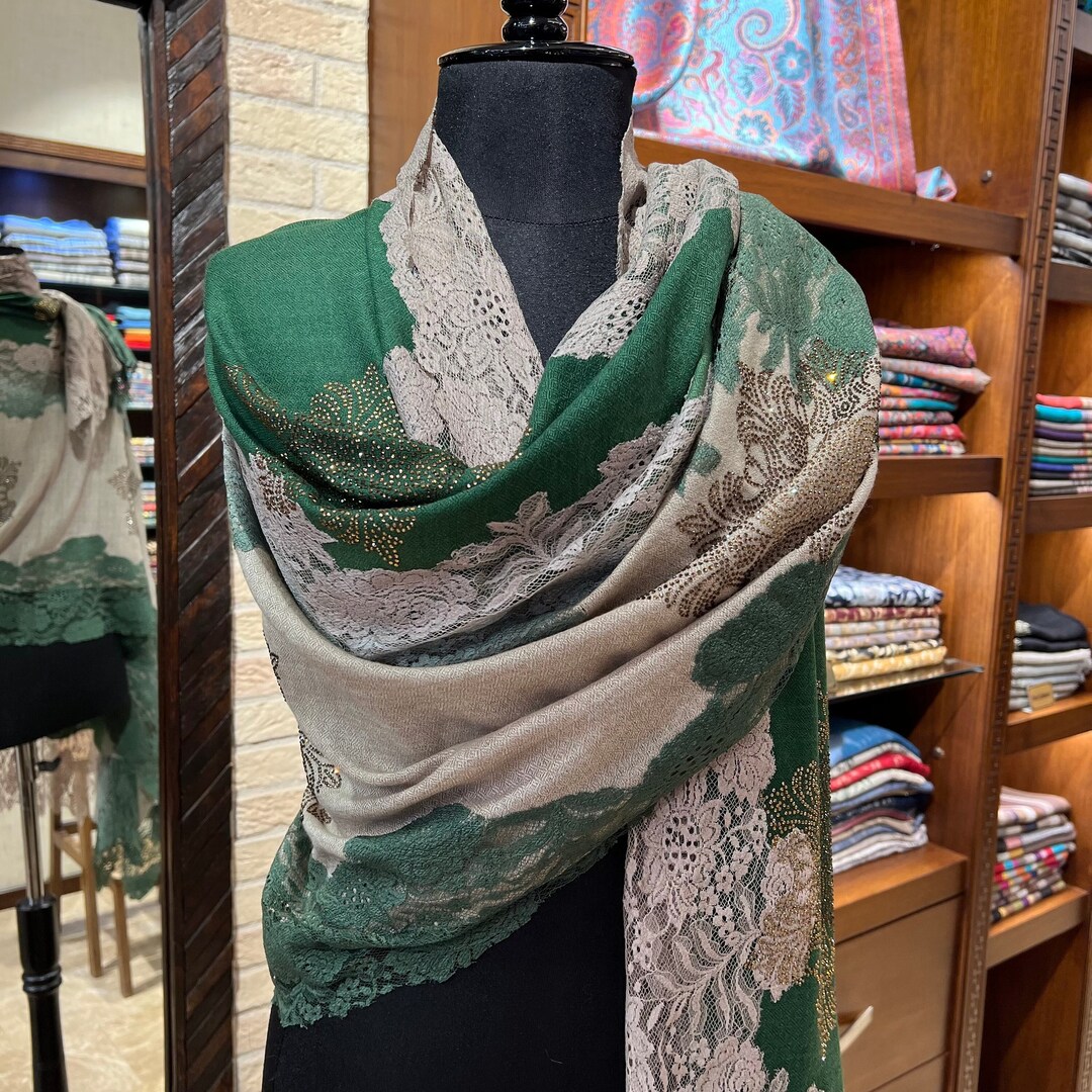 Lace Embroidered Cashmere Shawl, Snow-patterned Crystal Embroideries ...