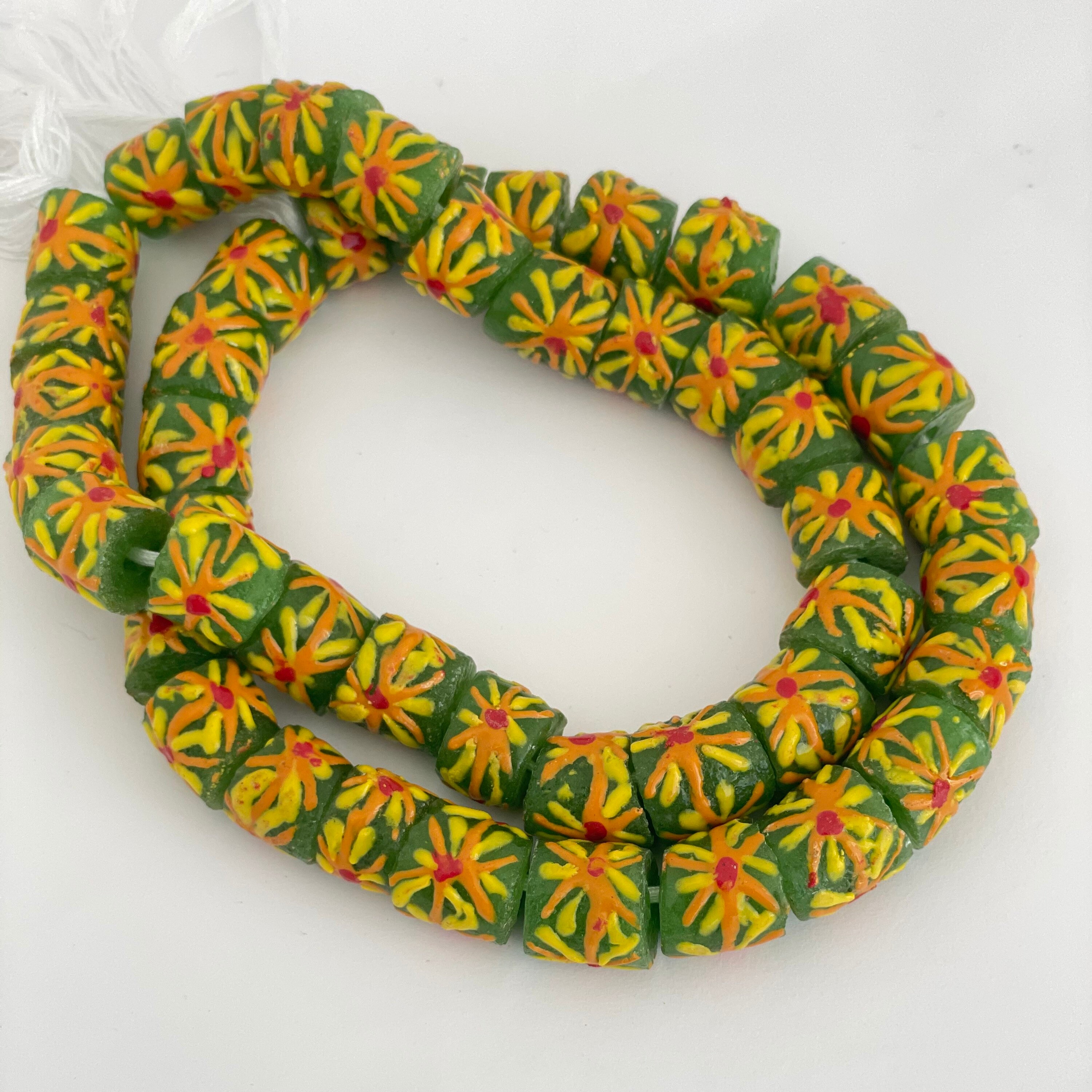 23 Hand Painted Krobo Beads, Recycled Glass Powder Beads Ghana African ...