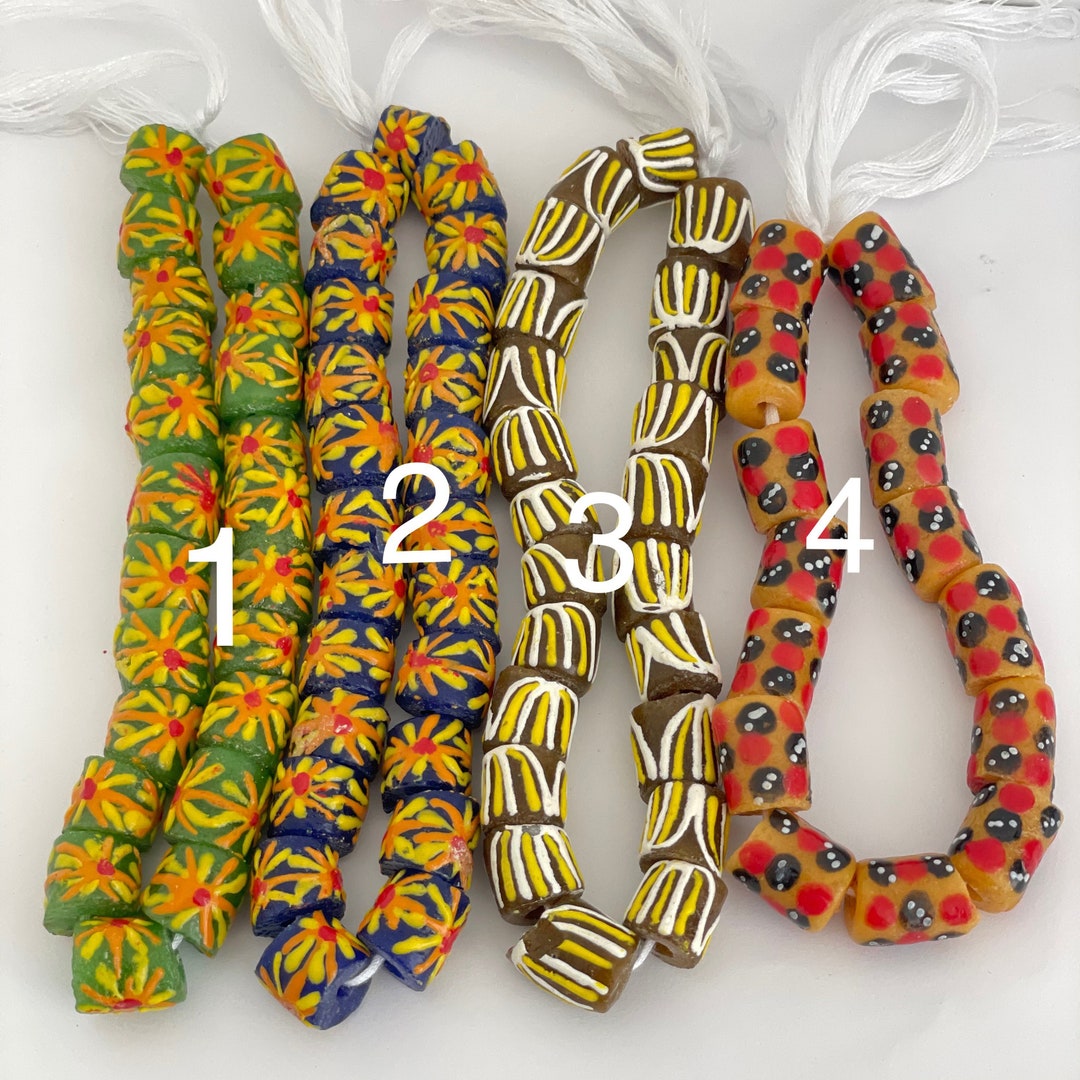 23 Hand Painted Krobo Beads, Recycled Glass Powder Beads Ghana African ...