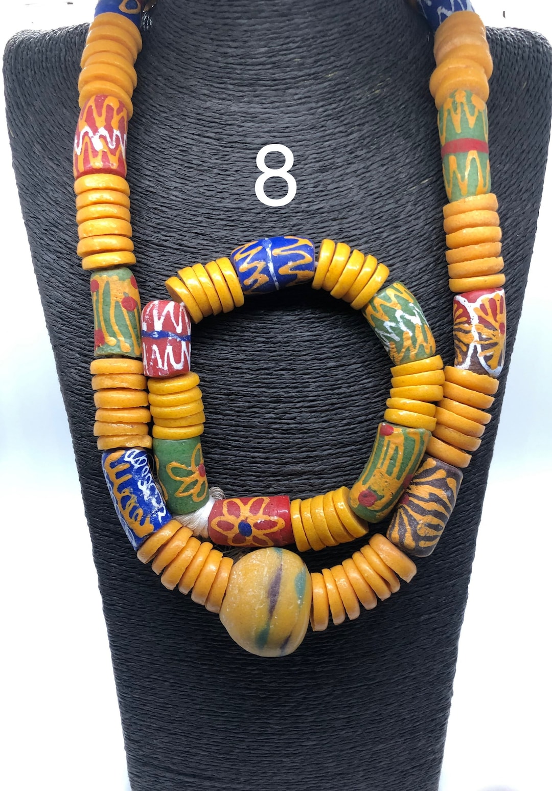 Vintage Ghana Krobo Bead Necklace and Bracelet Set African Ethnic ...