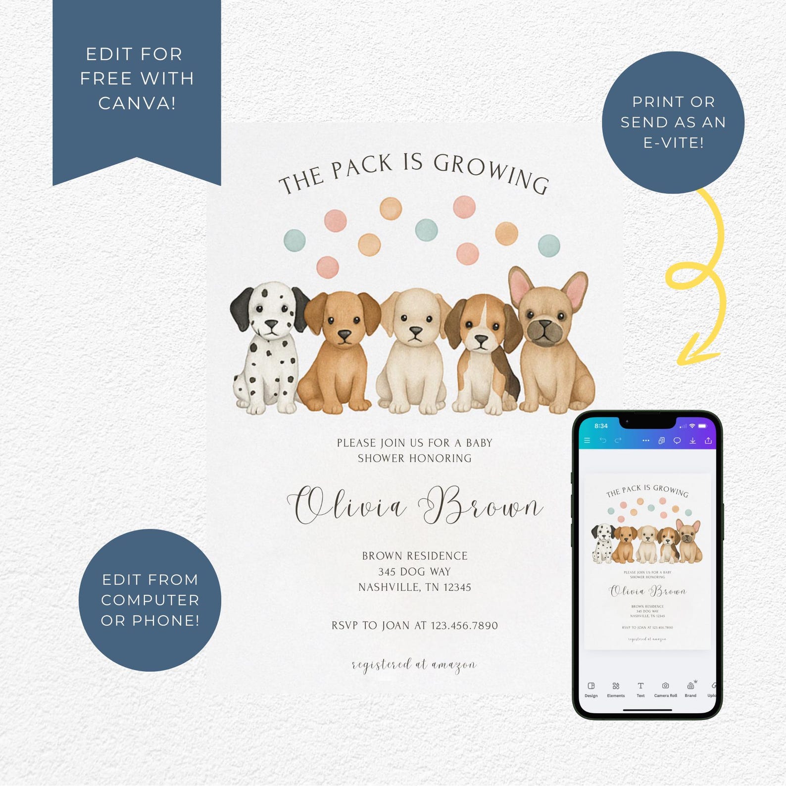 Puppy Baby Shower Invitations: Dog Theme (digital Download) - Etsy
