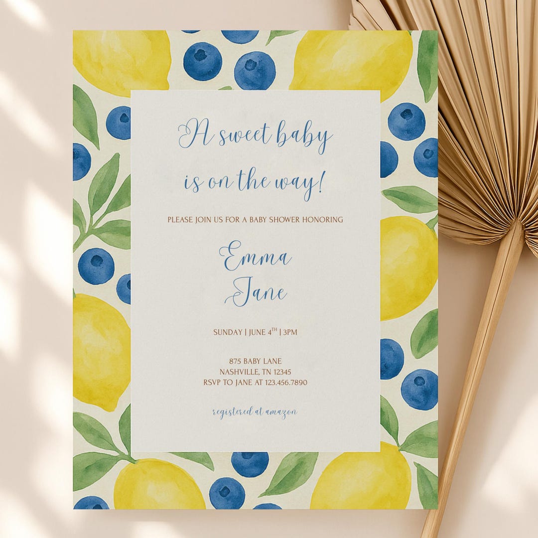 Lemon Blueberry Baby Shower Invitation: Editable Citrus Brunch Invite ...