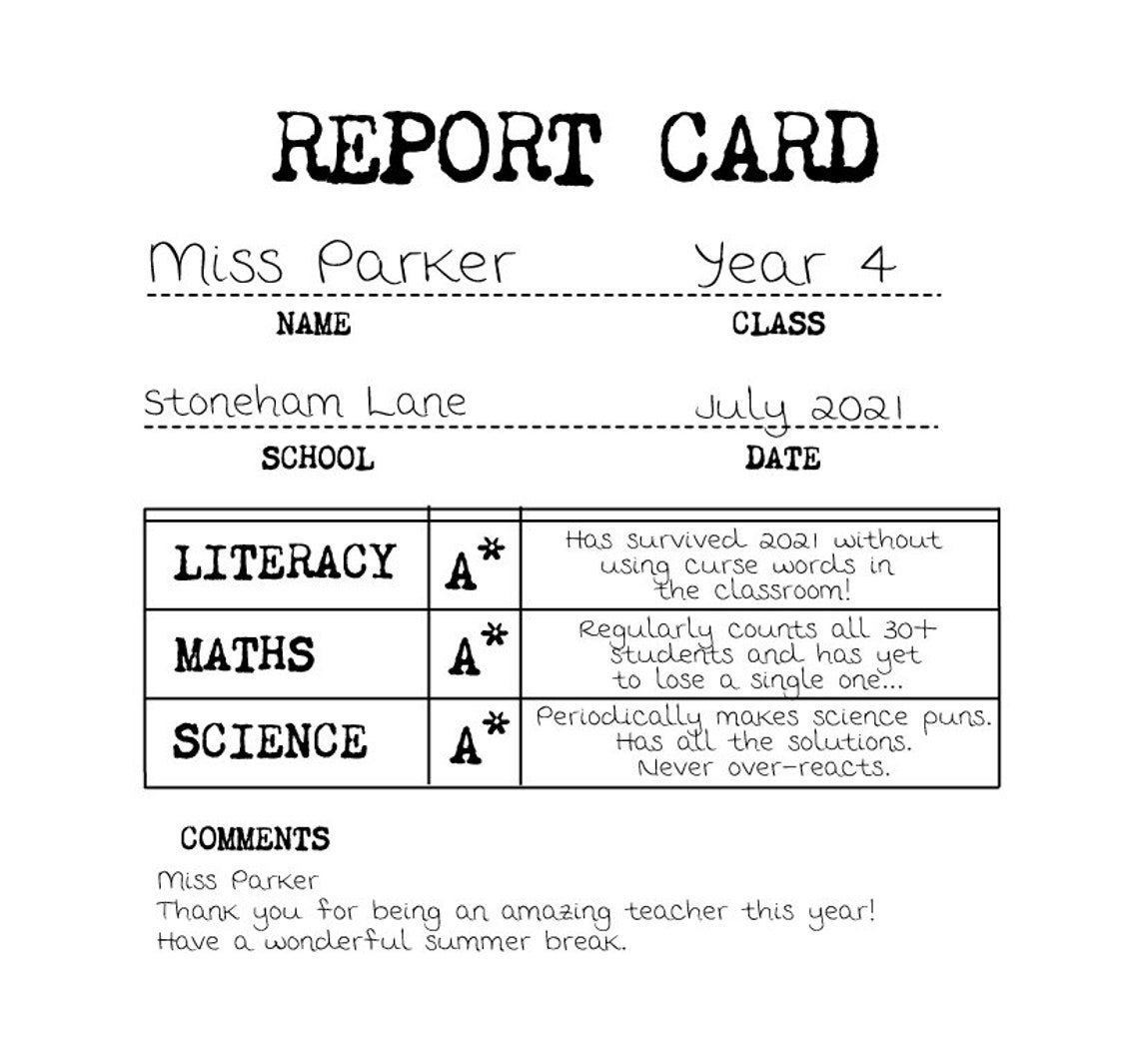 Teacher Report Card Mug Personalised End Of Year Teacher Etsy