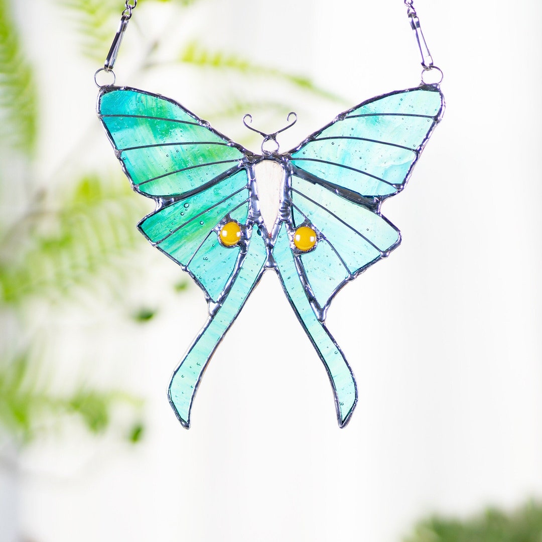 Luna Moth Stained Glass Butterfly Window Hangings Butterfly Suncather ...