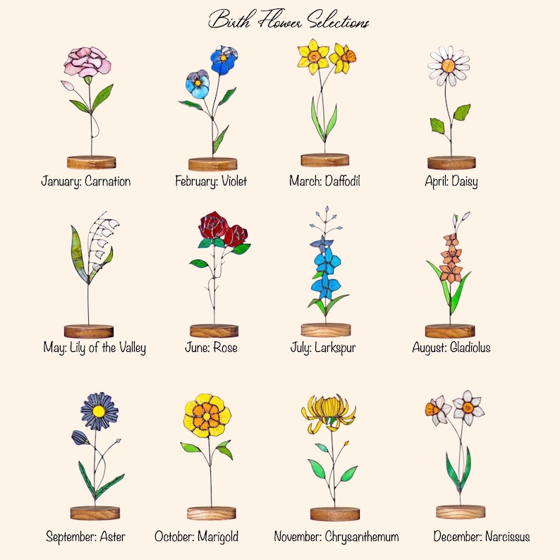 Custom Birth Flower Stained Glass Personalized Birth Month Flower ...