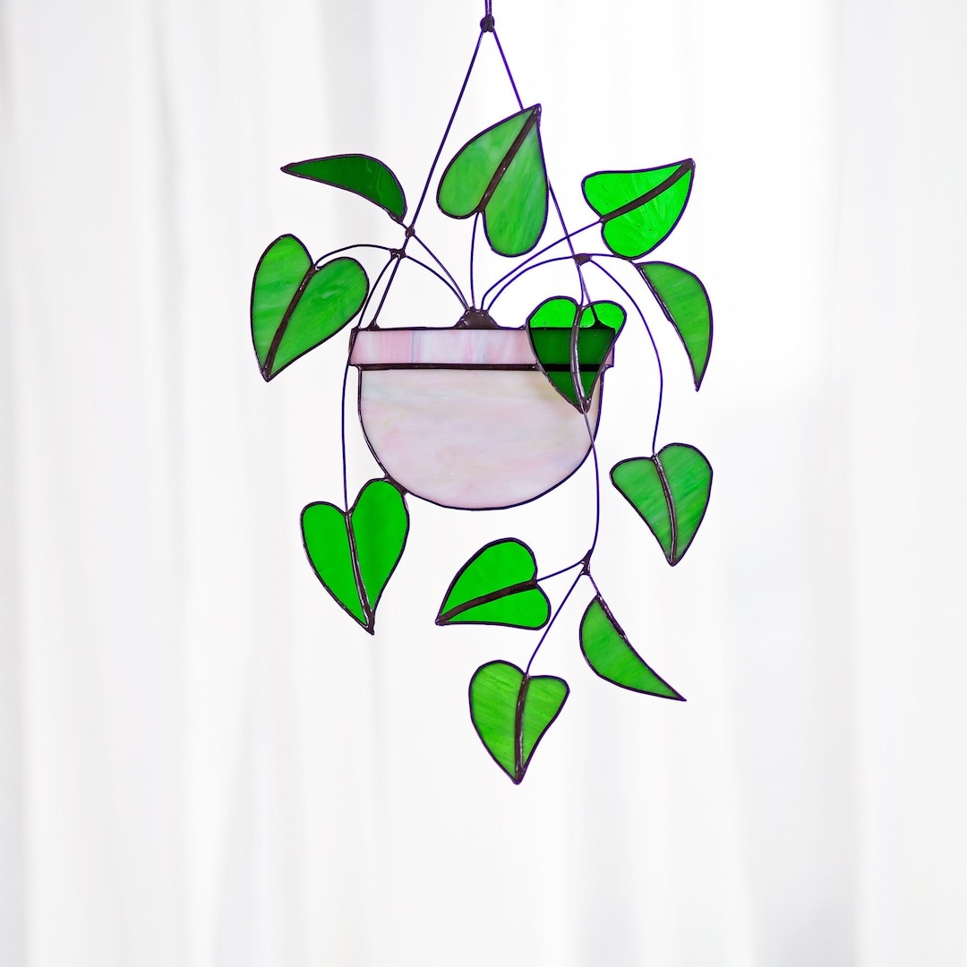 Heart Leaf Philodendron Plant Stained Glass Hanging Plant Suncatcher ...