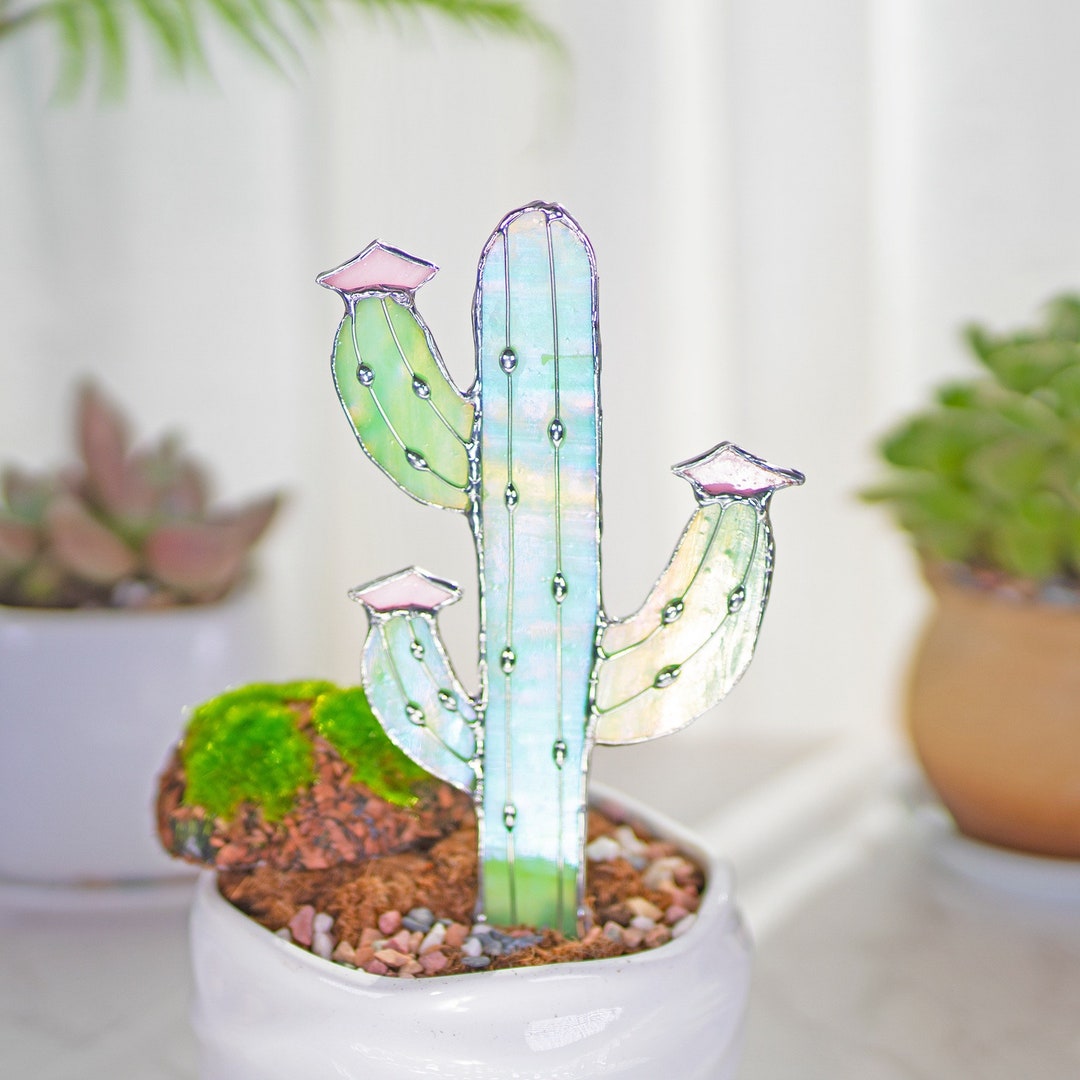 Iridescent Cactus Stained Glass Stake Cacti Arizona Ornament Succulent ...