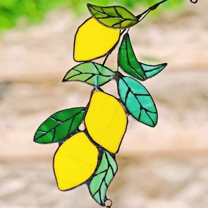 Lemon Branch Stained Glass Suncatcher Window Hangings Lemon Tree Leaves ...