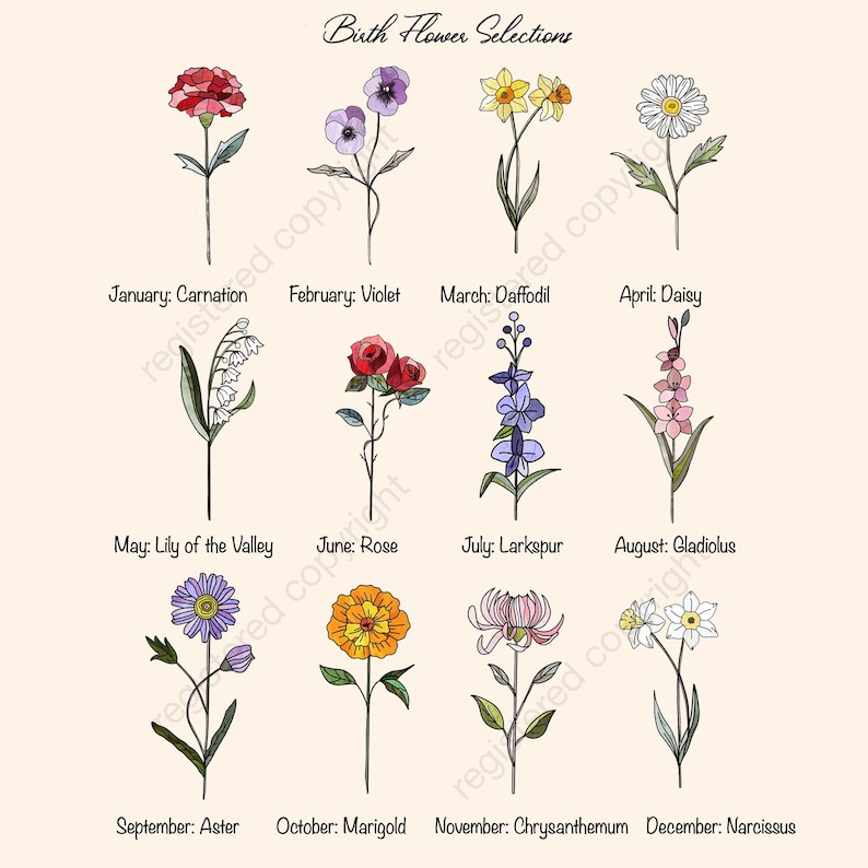 Family Birth Flower Bouquet Birth Month Flowers Personalized Stained ...