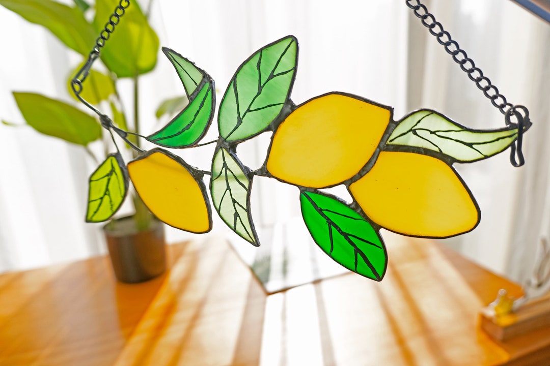 Lemon Branch Stained Glass Suncatcher Window Hangings Lemon Tree Leaves ...