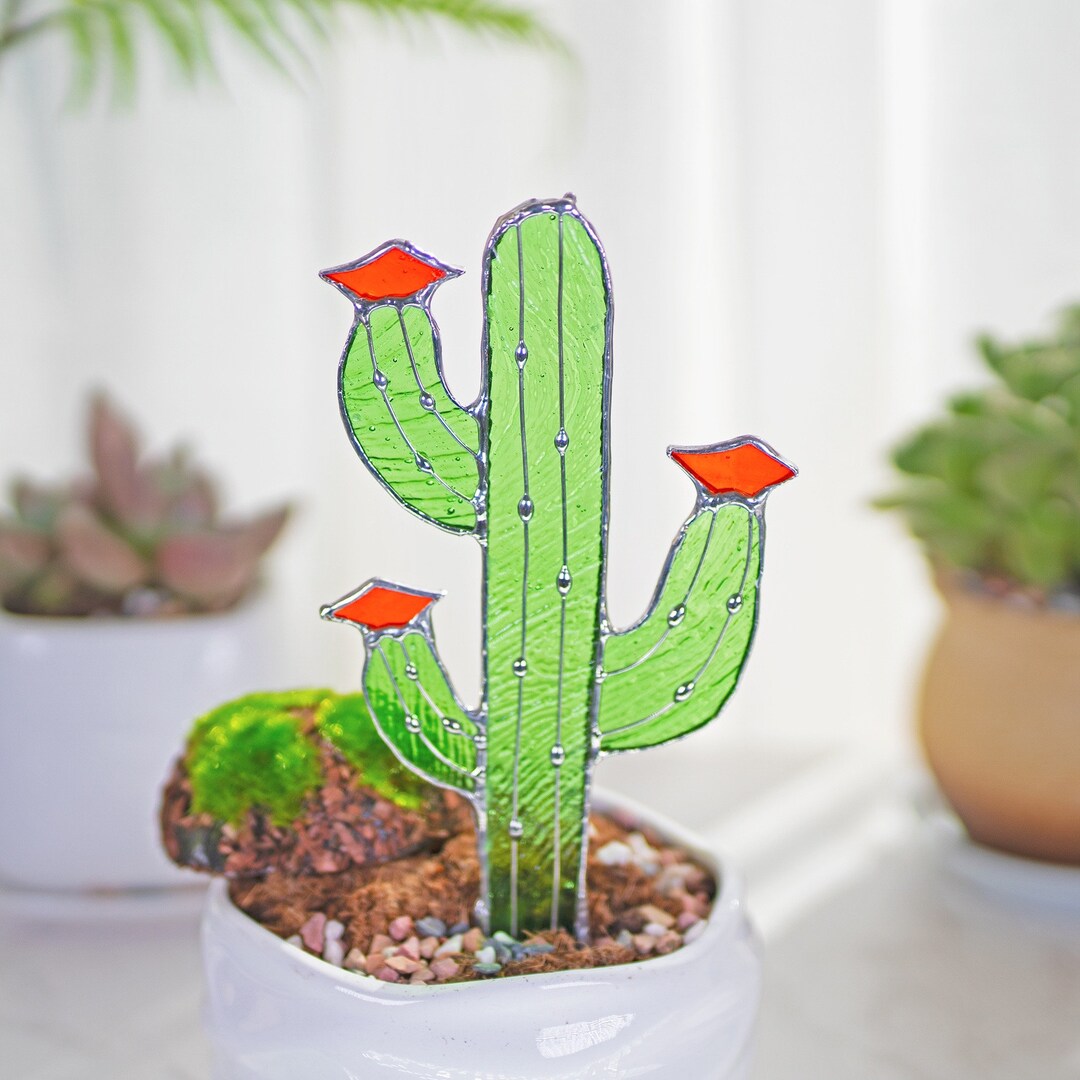 Cactus Stained Glass Stake Cacti Arizona Ornament Succulent Plant Sun ...