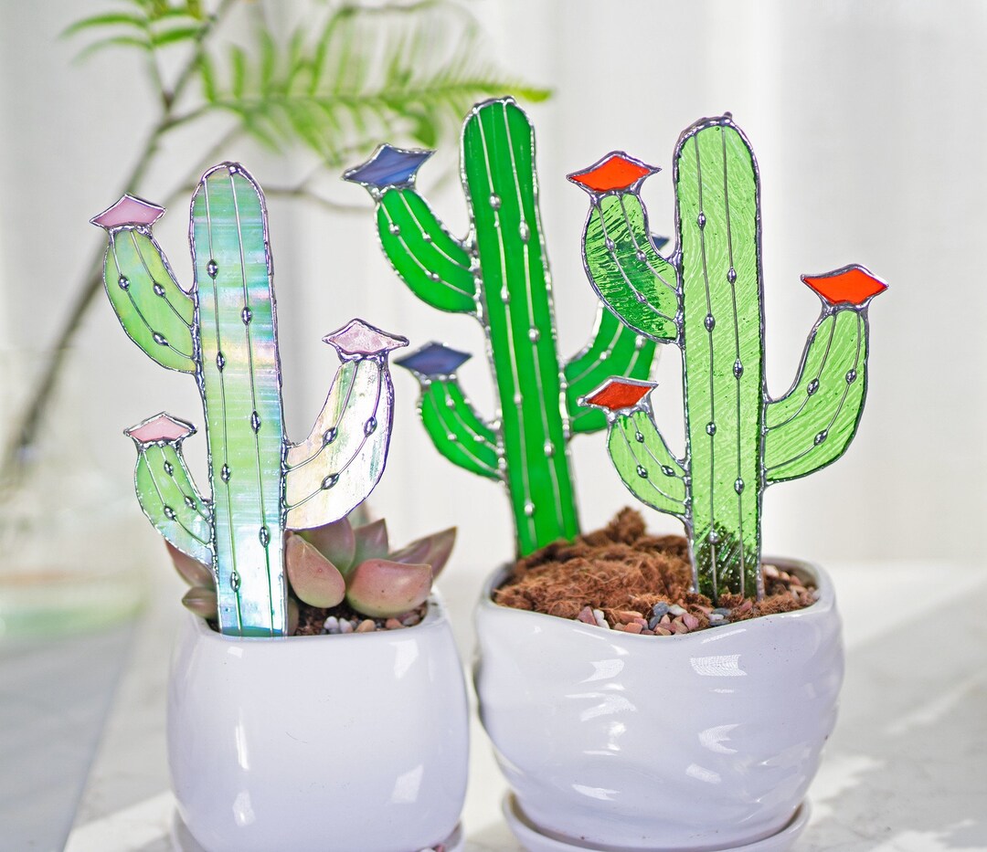 Cactus Stained Glass Stake Cacti Arizona Ornament Succulent Plant Sun ...