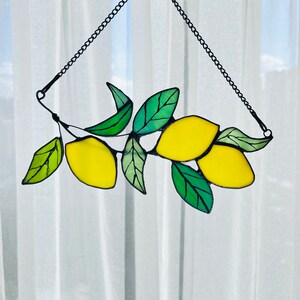 Lemon Branch Stained Glass Suncatcher Window Hangings Lemon Tree Leaves ...