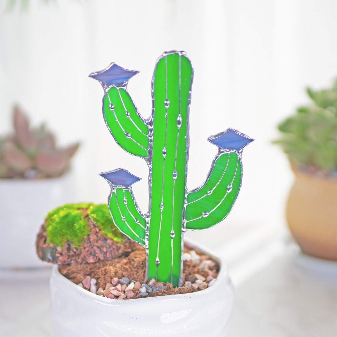 Cactus Stained Glass Stake Cacti Arizona Ornament Succulent Plant Sun ...