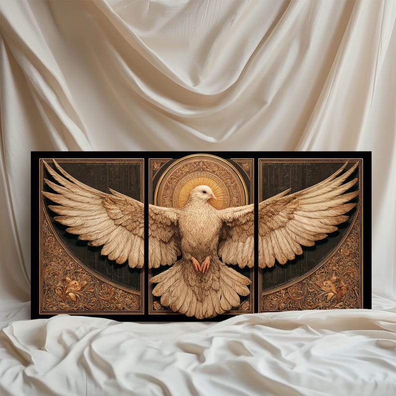 The Paraclete - Holy Spirit, Dove, Triptych Panel, Wide, Panoramic ...
