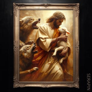 Picture Jesus Protecting Lamb From Wolves - Etsy